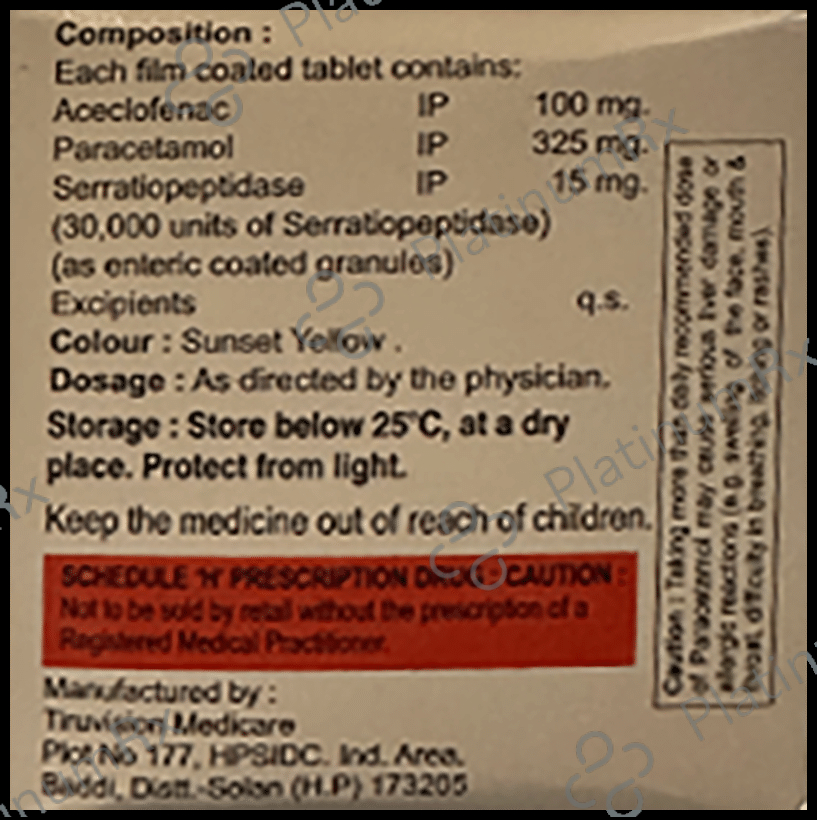 Shinac SP 100/325/10mg Tablet 10s - Save 20% on Substitute Medicine