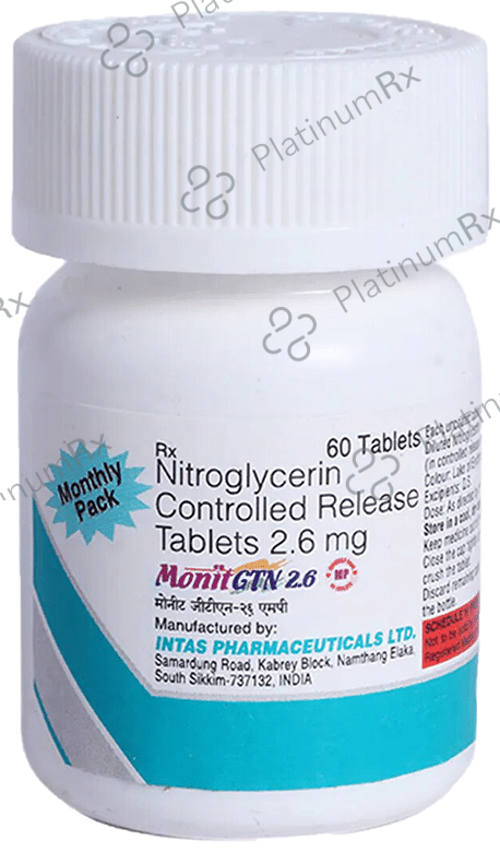 Monit GTN 2.6mg Tablet CR 60s - Save 64% on Substitute Medicine