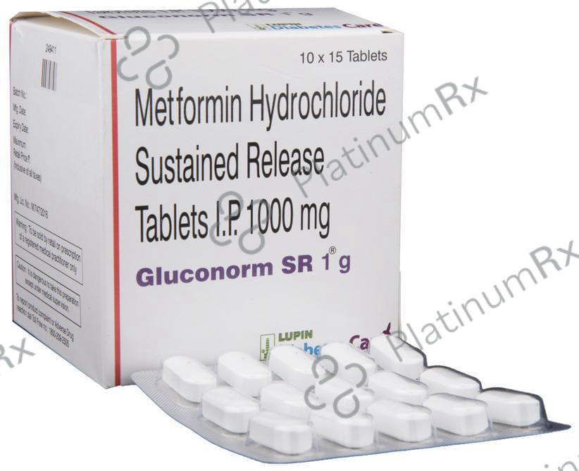 Gluconorm 1gm SR Tablet 15s - Save 43% on Substitute Medicine