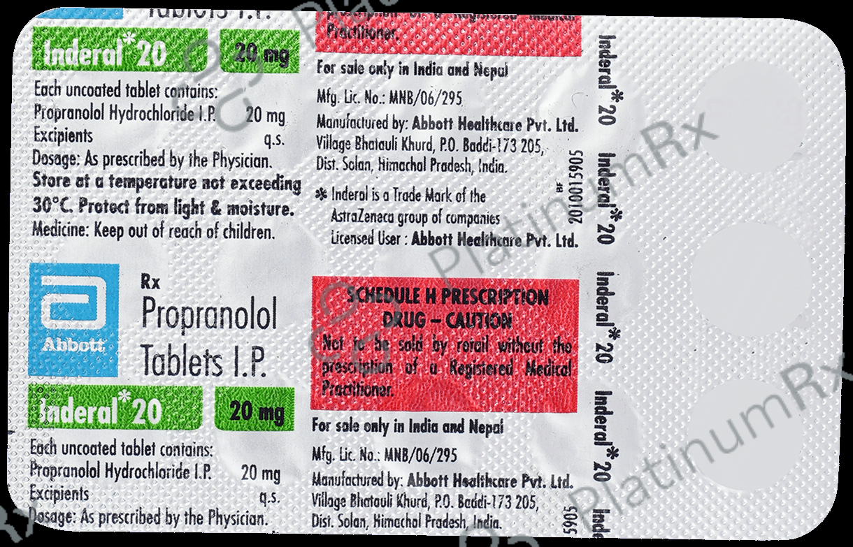 Inderal 20mg Tablet 15s | Uses,Price & Substitues
