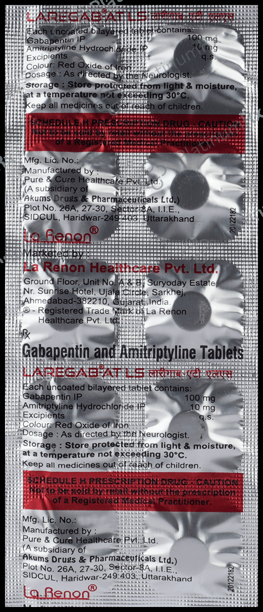 Laregab AT LS 100/10mg Tablet 10s | Uses, Price & Substitutes