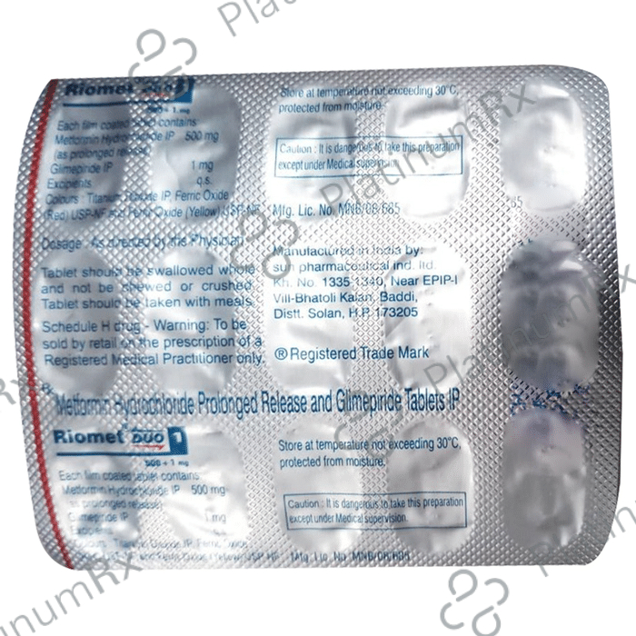 Riomet Duo 1/500mg Tablet PR 15s | Uses, Price & Substitutes