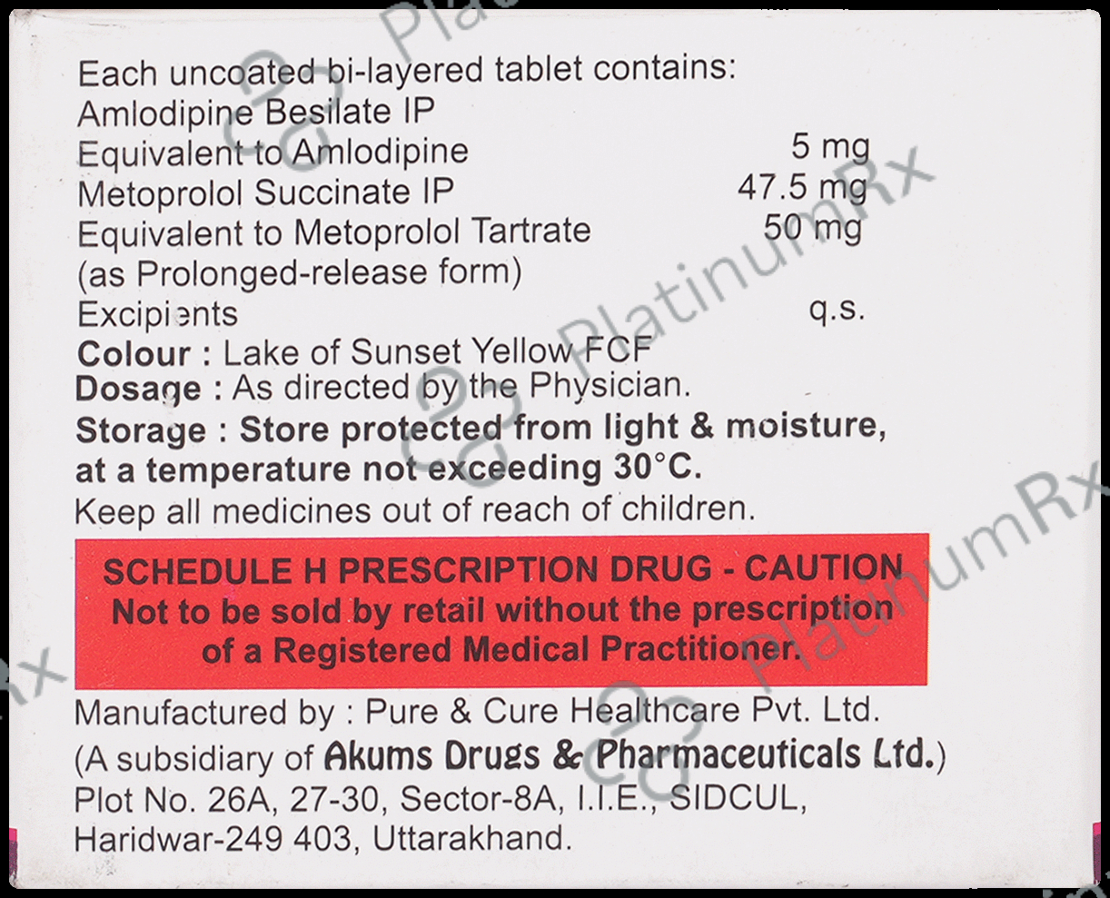 Metromax AM 5 mg/50 mg Tablet - Save 68% on Substitute Medicine