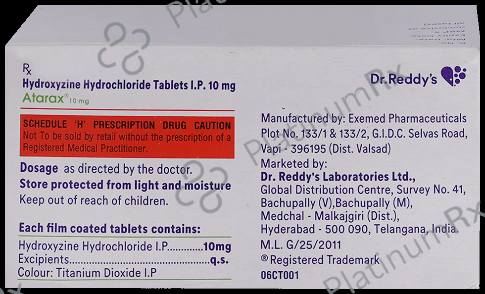 Atarax 10mg Tablet 15s - Save 56% on Substitute Medicine