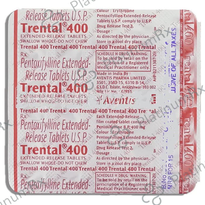 Trental 400mg Tablet PR 15s | Uses, Price & Substitutes