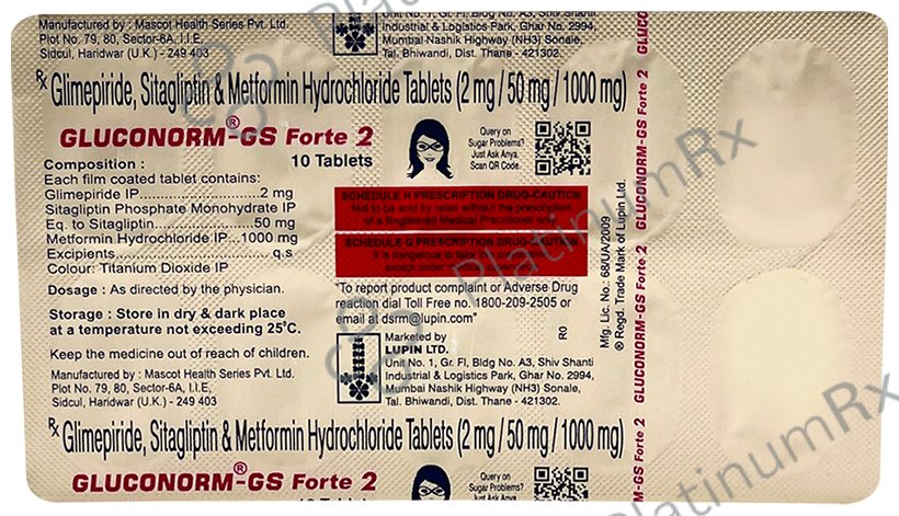 Gluconorm GS Forte 1/1000/50mg Tablet 10s | Uses, Price & Substitutes