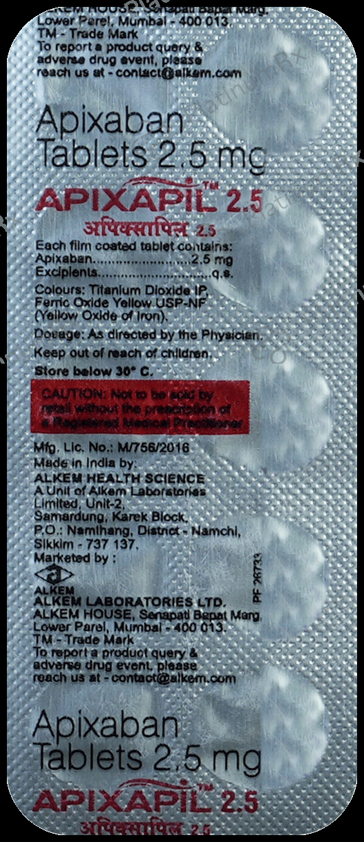 Apixapil 2.5mg Tablet 10s | Uses, Price & Substitutes