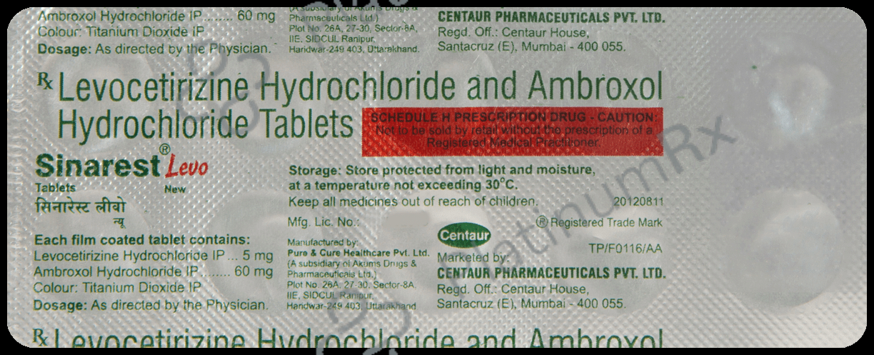 Sinarest Levo New 60/5mg Tablet 10s – Save 68% on Substitute Medicine