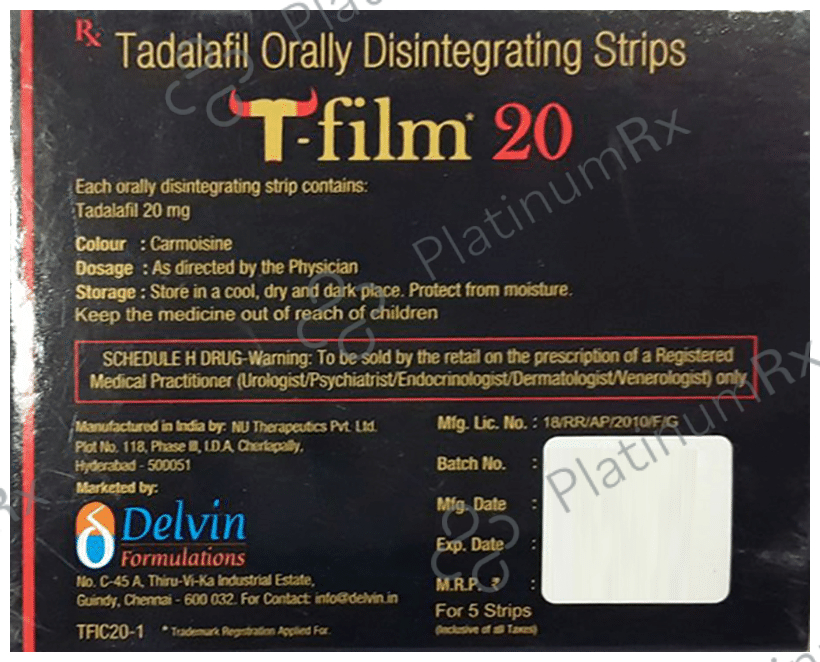T Film 20mg Disintegrating Strip 5s – Save 31% on Substitute Medicine