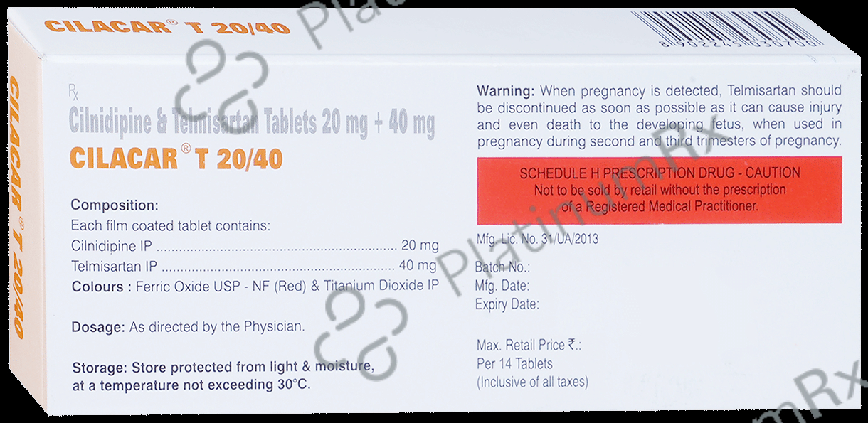 Cilacar T 20/40mg Tablet 14s | Uses, Price & Substitutes