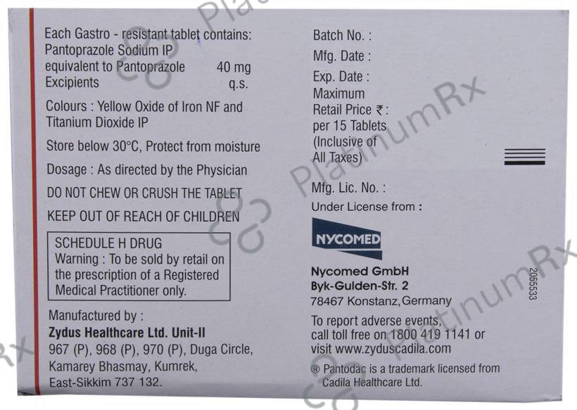Pantodac 40mg Tablet 15s | Uses, Price & Substitutes
