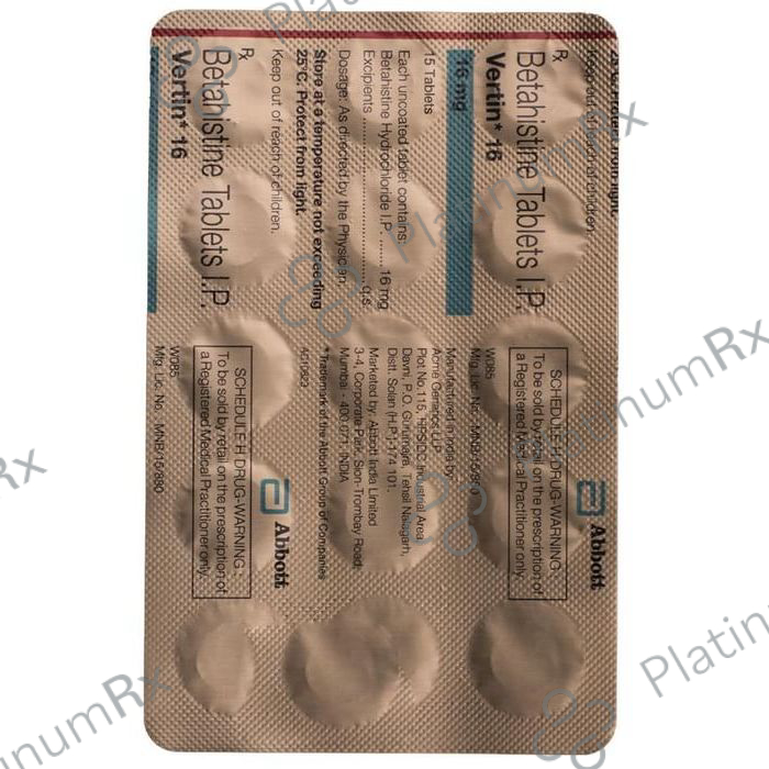 Vertin 16mg Tablet 15s | Uses, Price & Substitutes