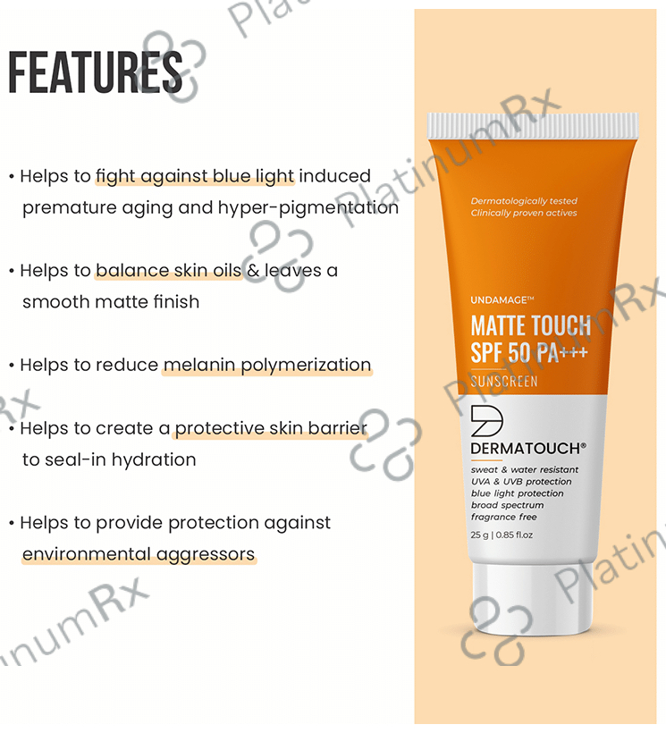 Dermatouch Undamage Matte Touch SPF 50 PA+++ Sunscreen 25 gm - Save 39% ...